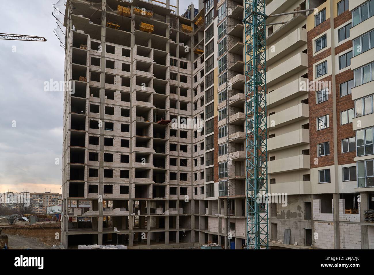 Construction site. High rise Building under construction. Construction ...
