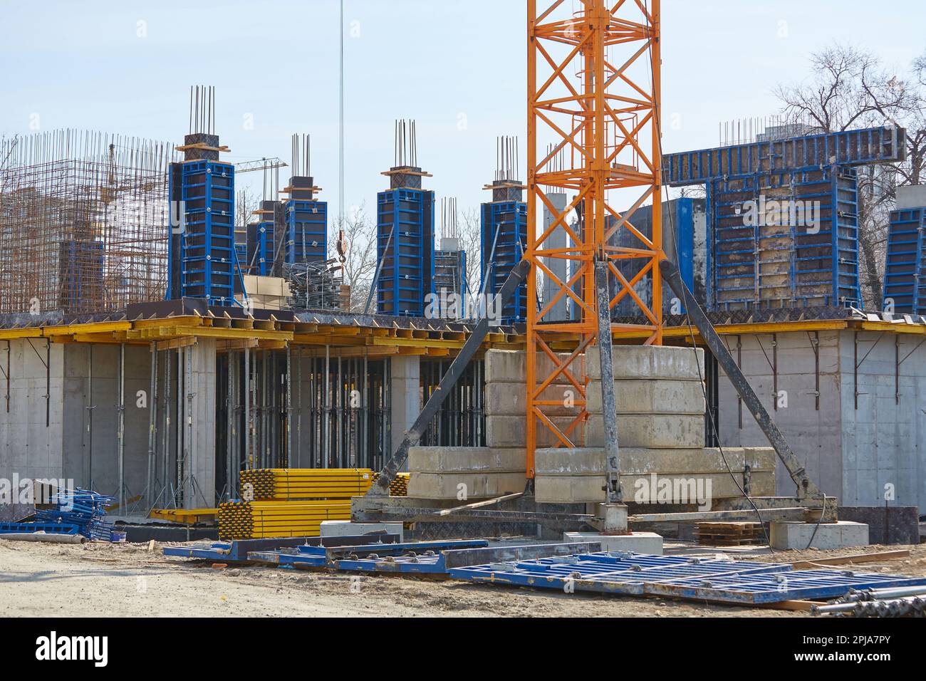 Construction site. High rise Building under construction. Construction ...