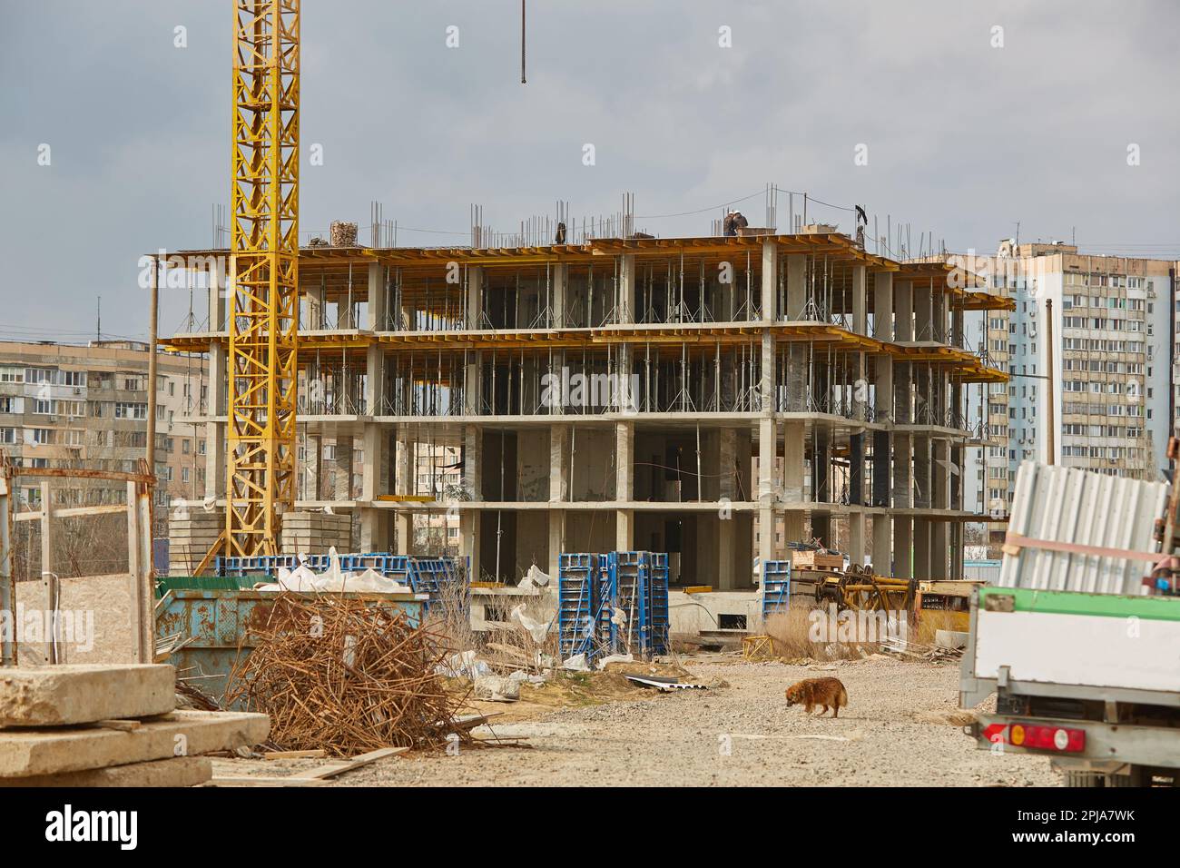 Construction site. High rise Building under construction. Construction ...