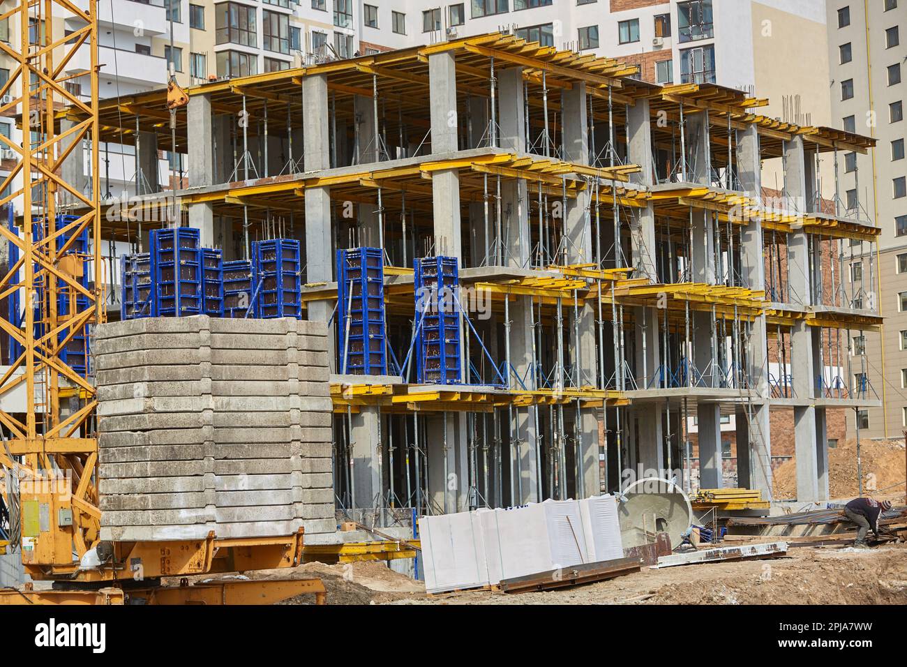 Construction site. High rise Building under construction. Construction ...