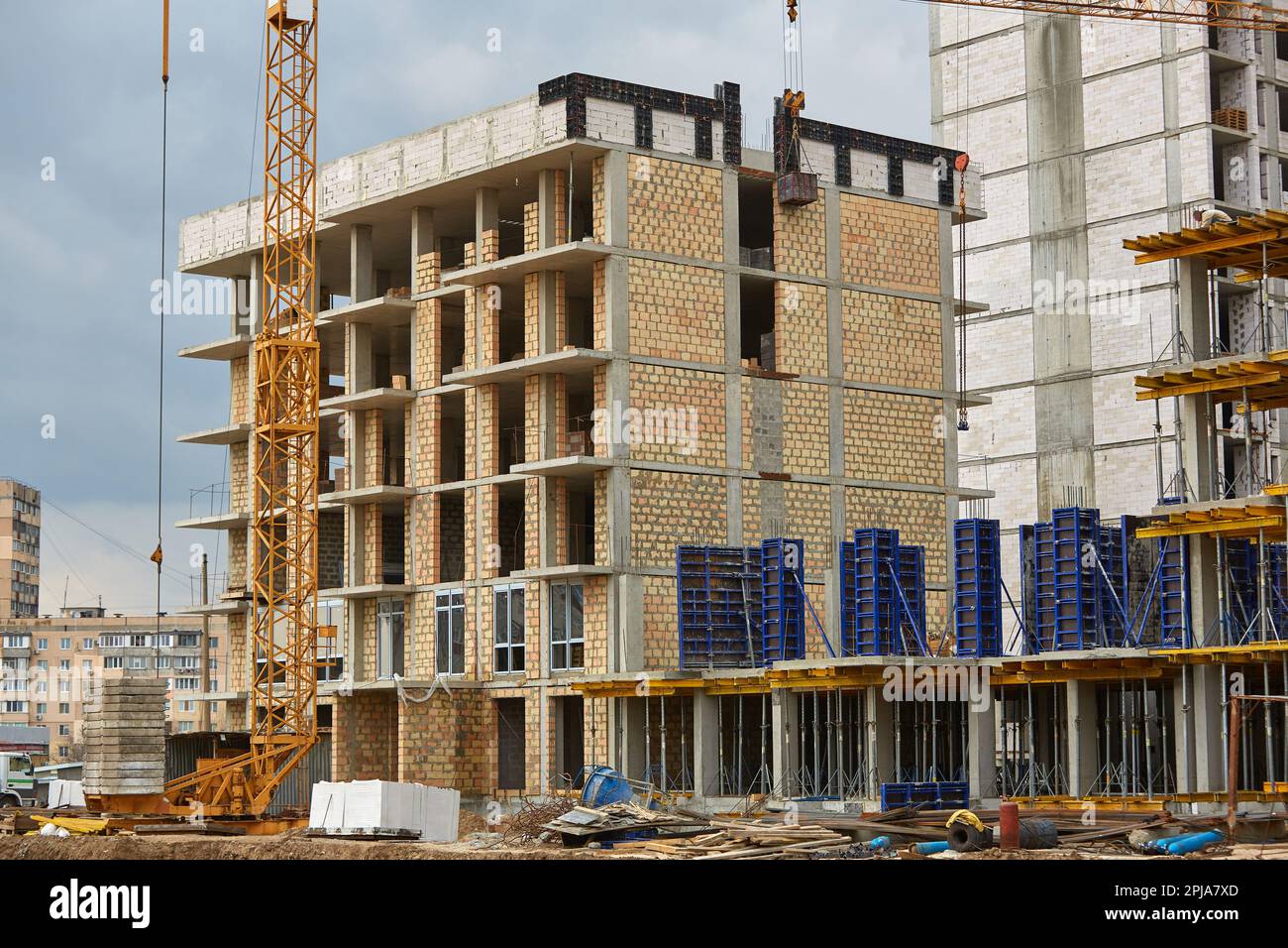 Construction site. High rise Building under construction. Construction ...