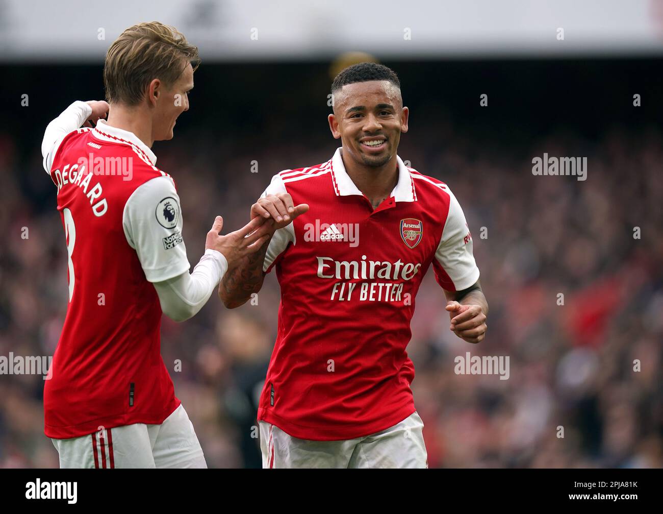 Arsenal's Gabriel Jesus celebrates scoring their side's first goal of ...