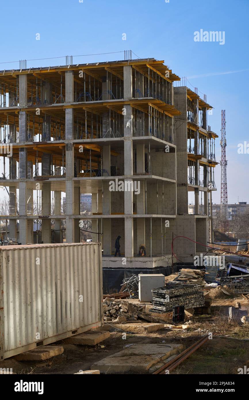 Construction site. High rise Building under construction. Construction ...