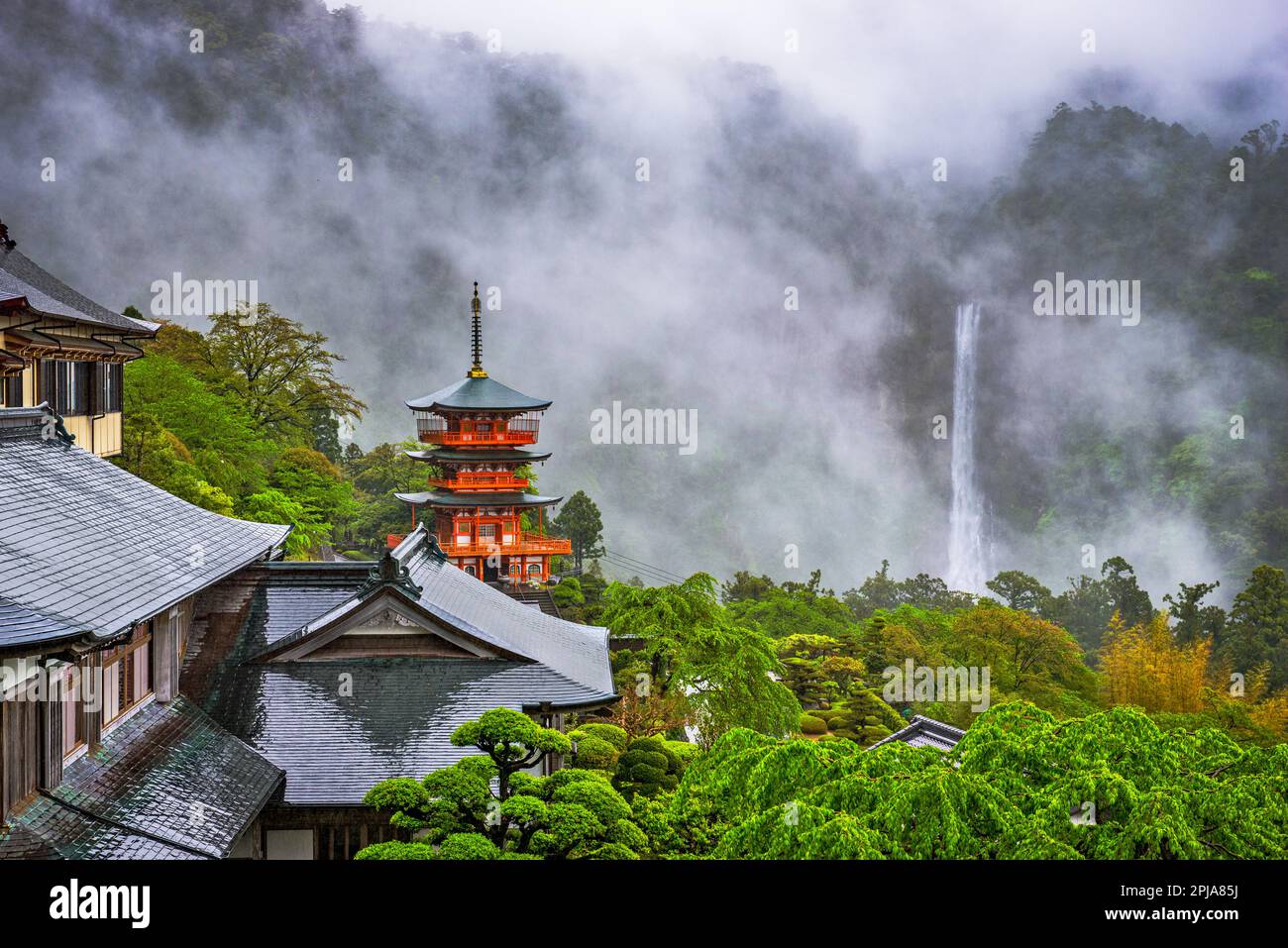 Nachi Taisha Shrine in Nachi, Wakayama, Japan surrounded by mist Stock ...