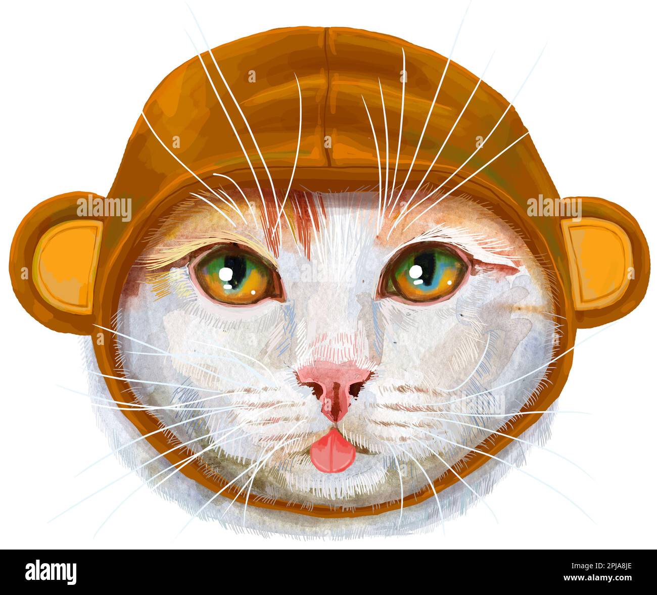 Cute cat in monkey costume with ears. Cat for t-shirt graphics ...