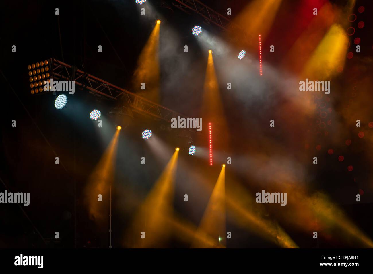 Lights show. Lazer show night light with smoke and lights Stock Photo ...