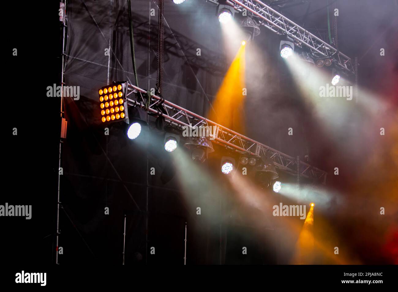 Lights show. Lazer show night light with smoke and lights Stock Photo ...