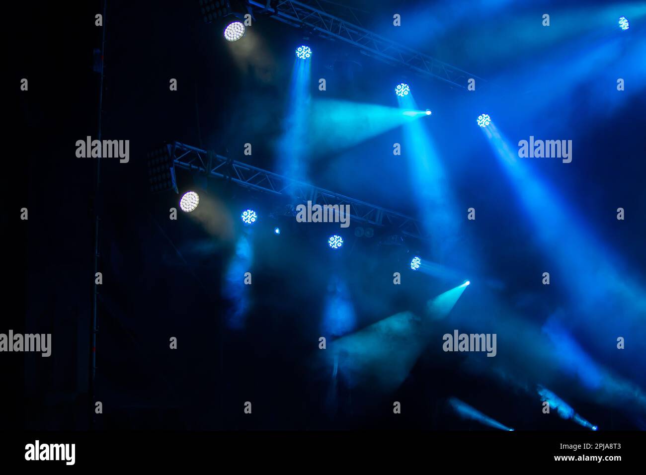 Lights show. Lazer show night light with smoke and lights Stock Photo ...