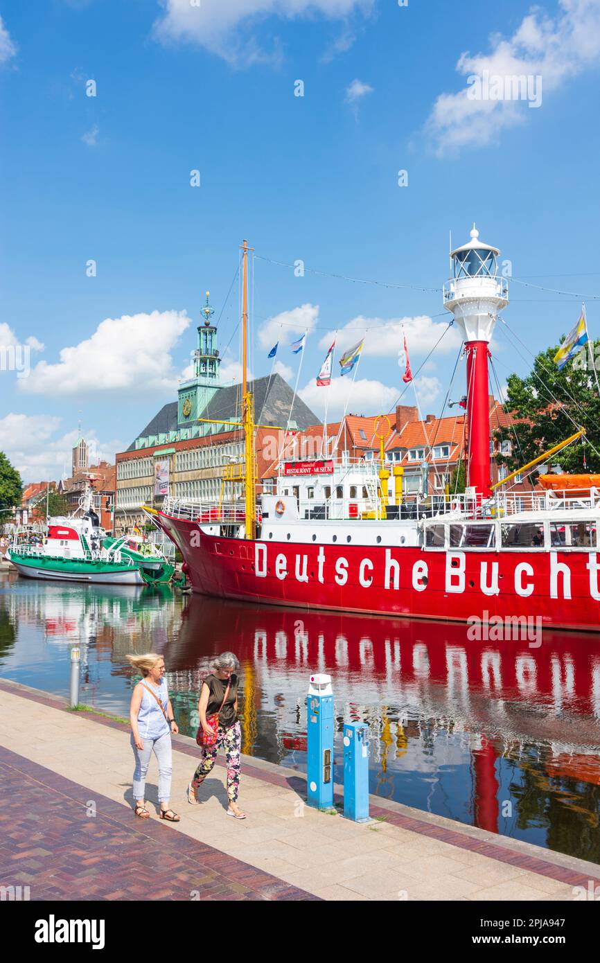 Emden: harbor Ratsdelft, Town Hall, ship lightship Amrumbank in ...
