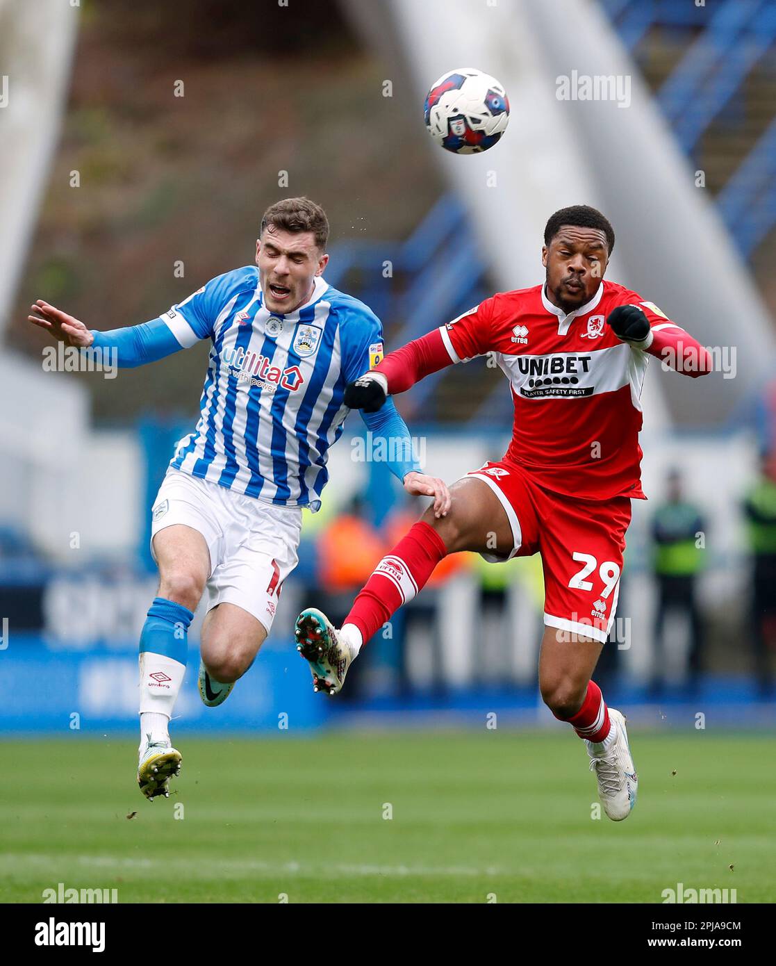 Middlesbrough's Chuba Akpom (right) and Huddersfield Town's Josh ...