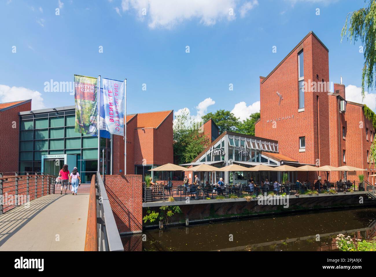 Emden: art museum Kunsthalle, canal Stadtgraben in Ostfriesland ...