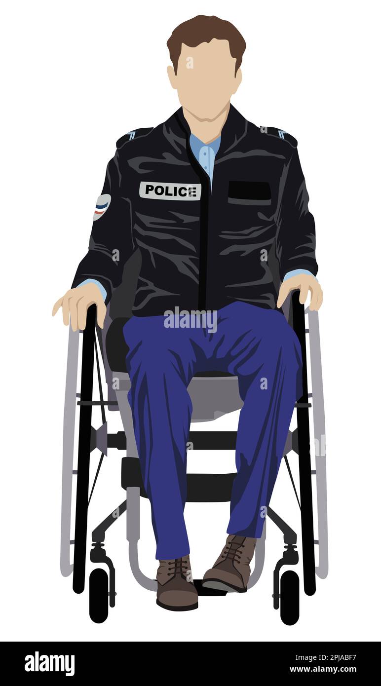 A former police officer in his wheelchair injured while on duty. He is ...