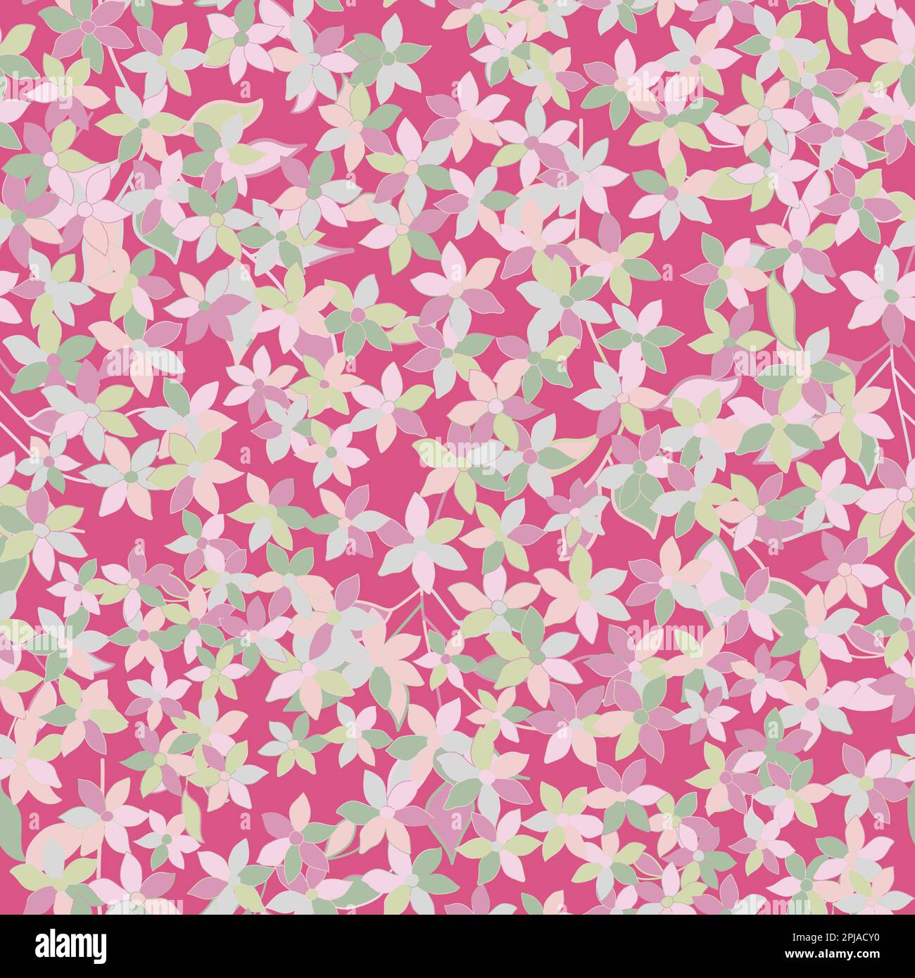 Spring flowers blooming stylized seamless pattern. Botanical background ...