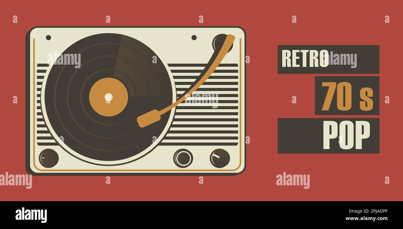 Tape recorder for playing vinyl records retro background. 70s concept ...