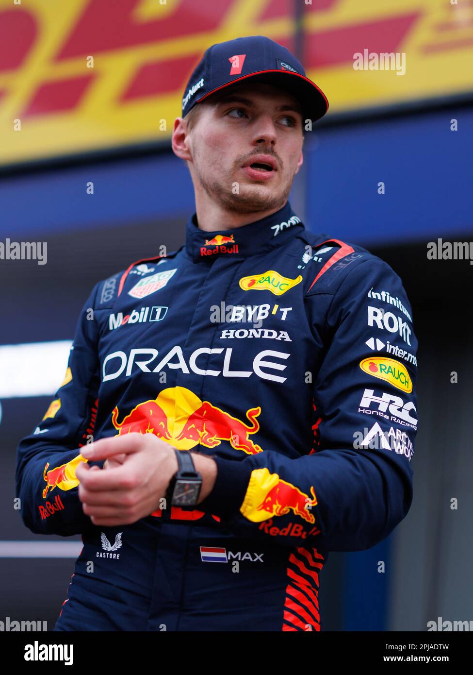 Albert Park, 1 April 2023 Max Verstappen (NED) of team Red Bull after qualifying pole position ...