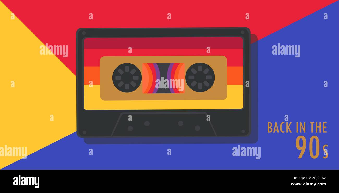 Retro audio cassette on a colored background. Back to the 90s concept ...