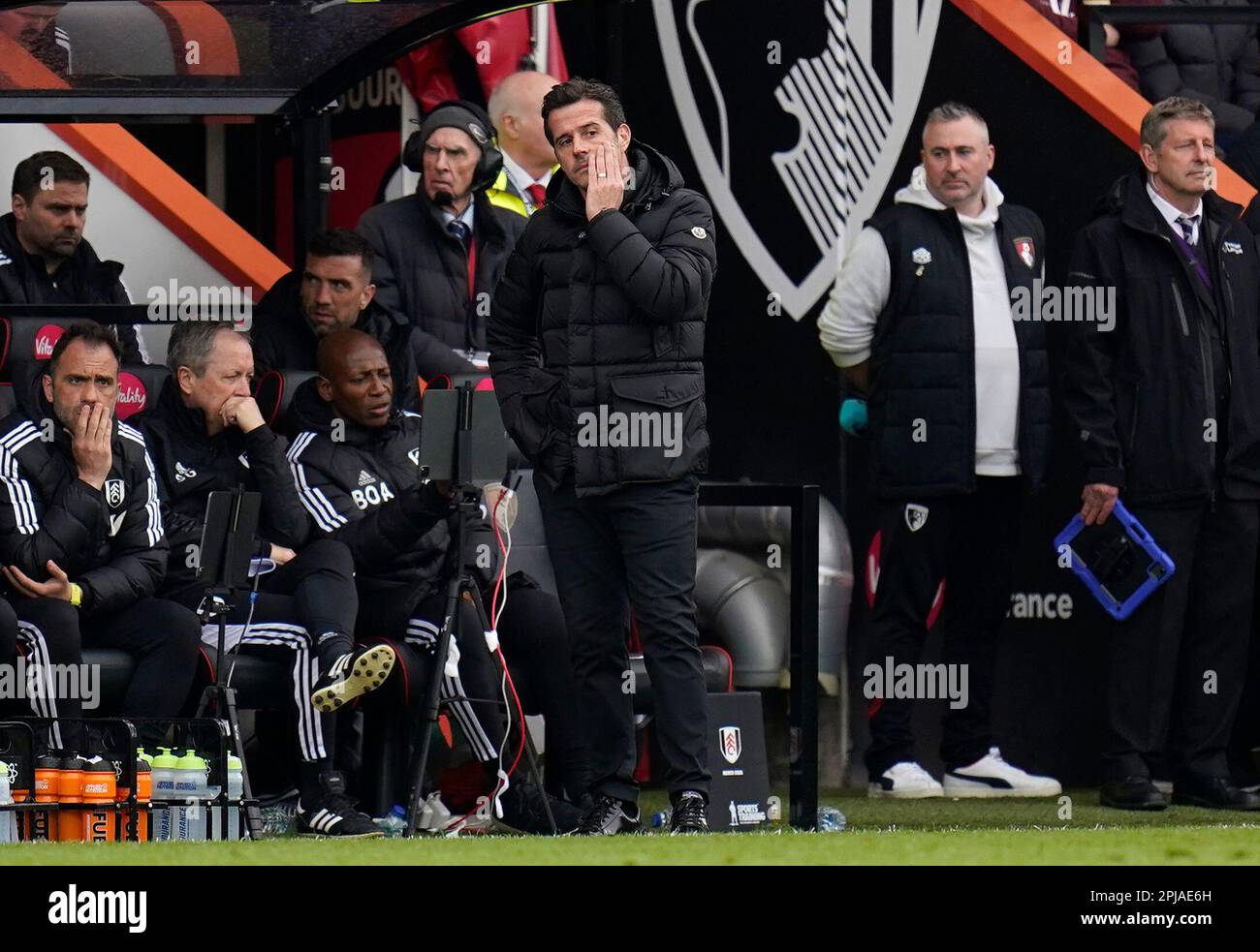 Fulham manager Marco Silva looks on from the bench during the Premier ...