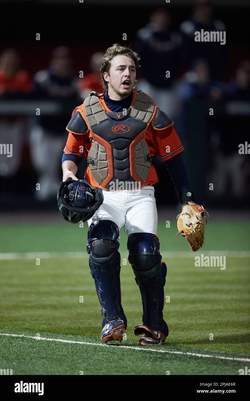 Virginia Cavaliers catcher Kyle Teel (3) on defense against the North ...