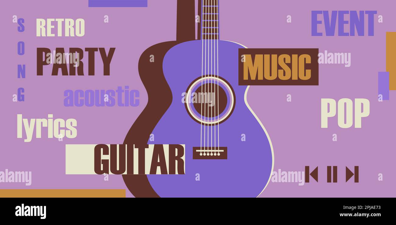 Acoustic guitar and next to it are many different inscriptions on a ...