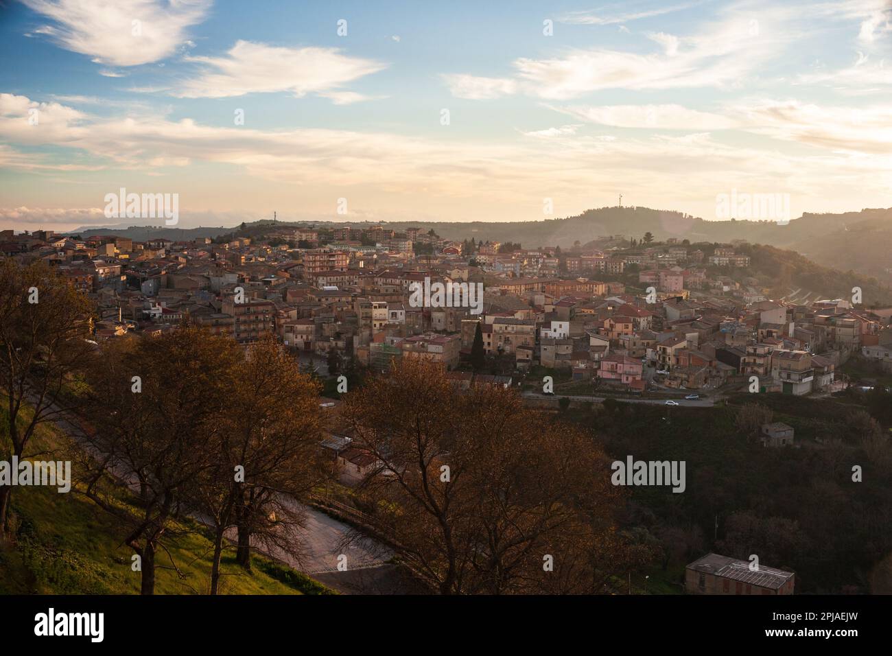 Top View of Aidone little town in the province of Enna in Sicily, Italy ...