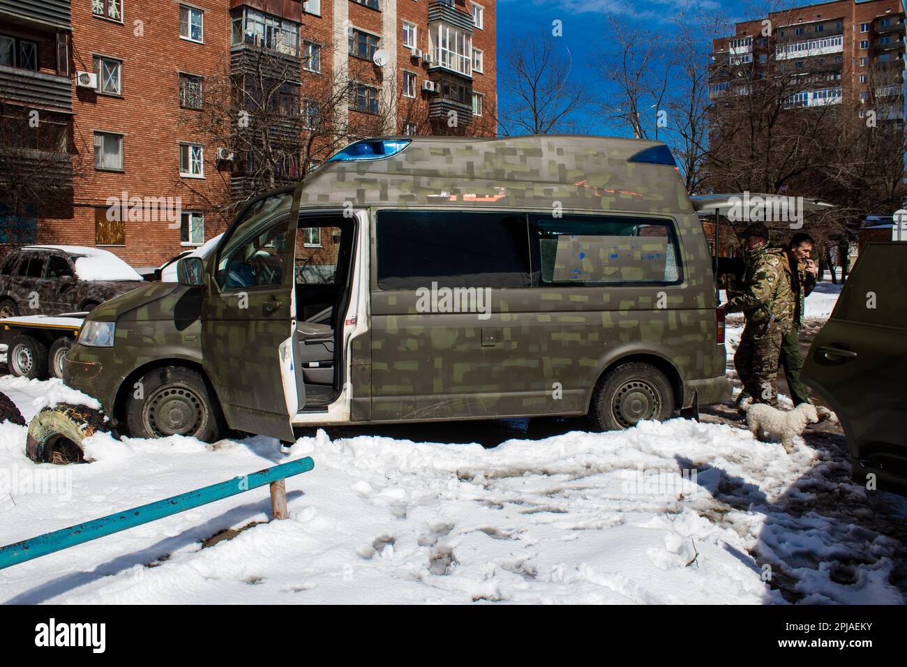 Military ambulance which is used by the medical team to evacuate ...