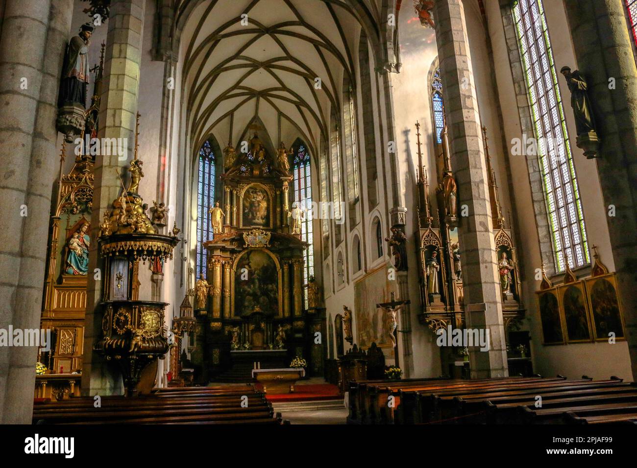 Interior of St. Vitus Church in Český Krumlov, Czech Republic Stock ...