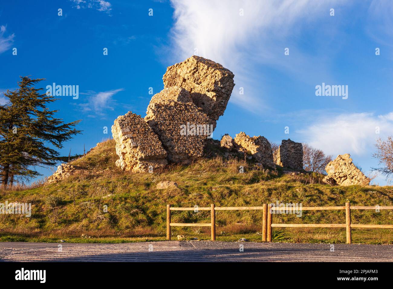 The ruins of the abandoned medieval castle of Aidone called ...