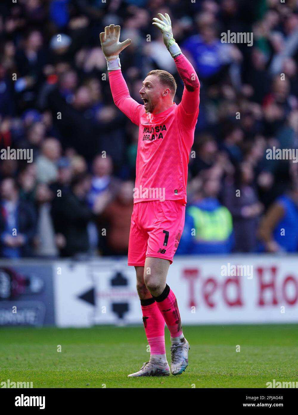 Cardiff City goalkeeper Ryan Allsop celebrates after team-mate Sory ...