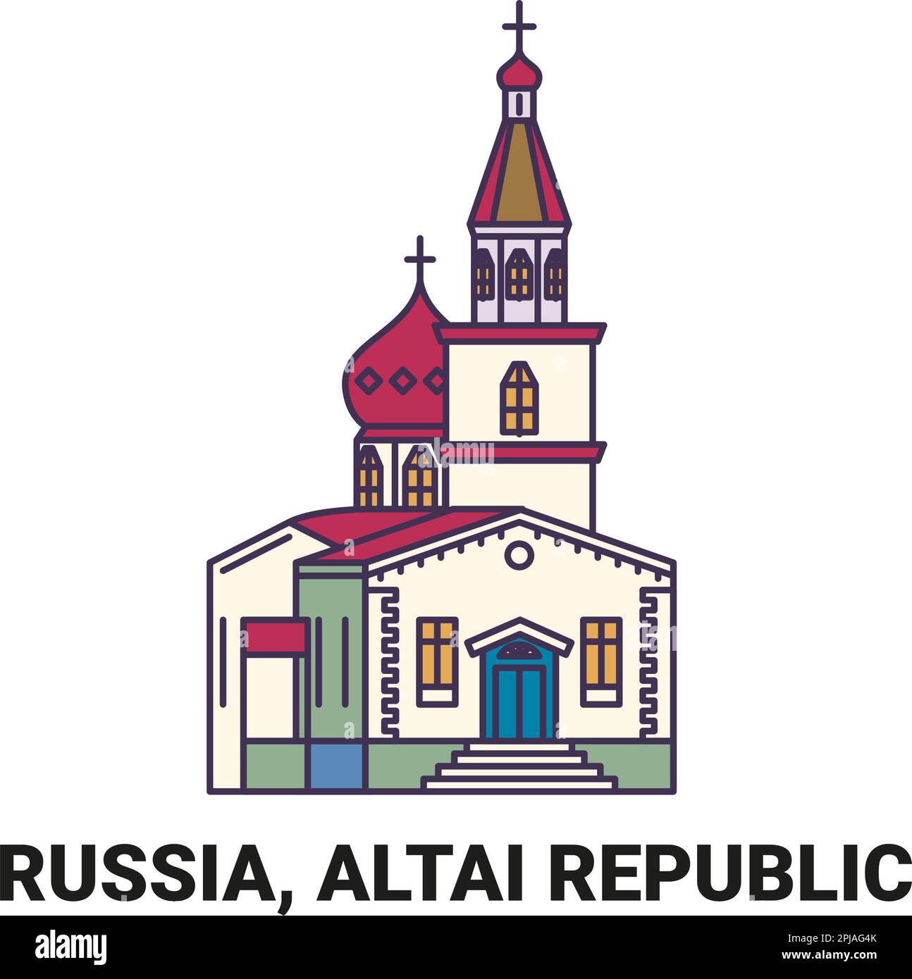Russia, Altai Republic, travel landmark vector illustration Stock ...
