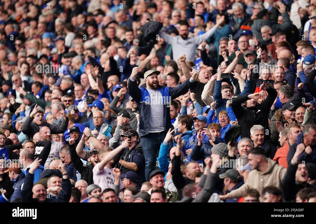Cardiff City fans gesture to the Swansea City fans after their side ...