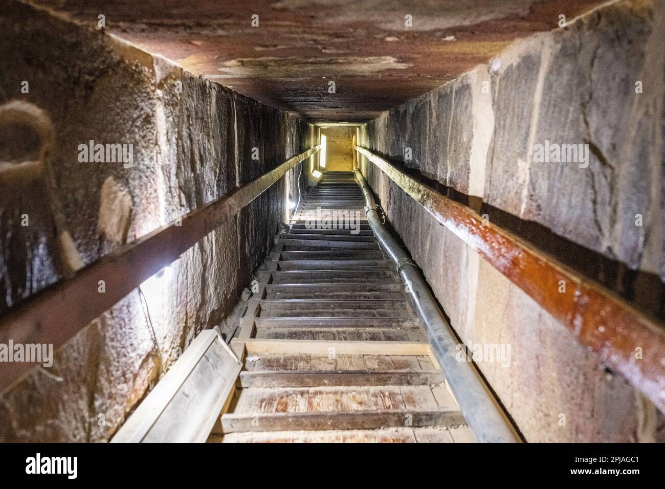 Looking up the tunnel of stairs from inside the Red Pyramid towards its ...