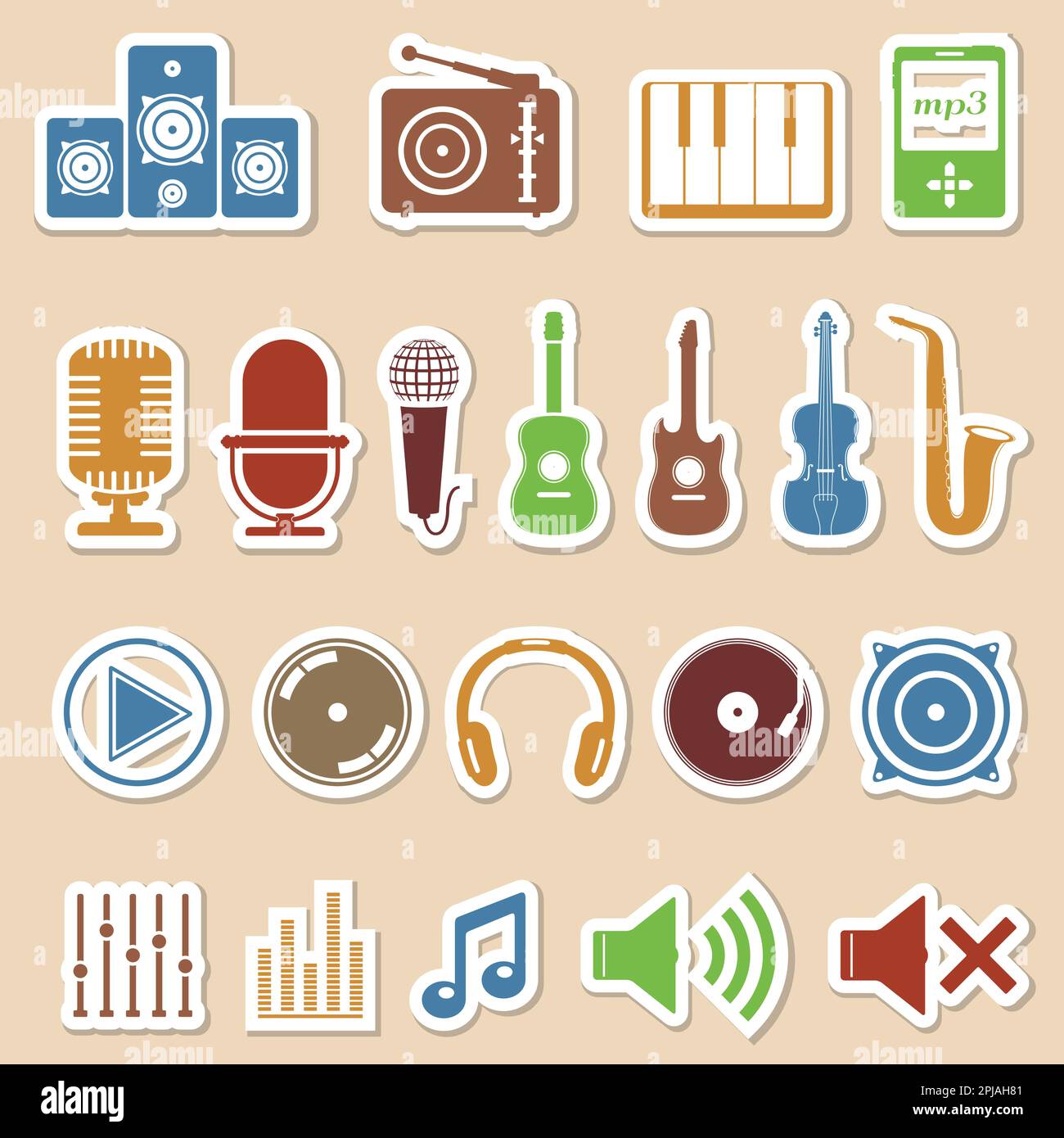 Set of colored music icons, vector eps10 illustration Stock Vector ...