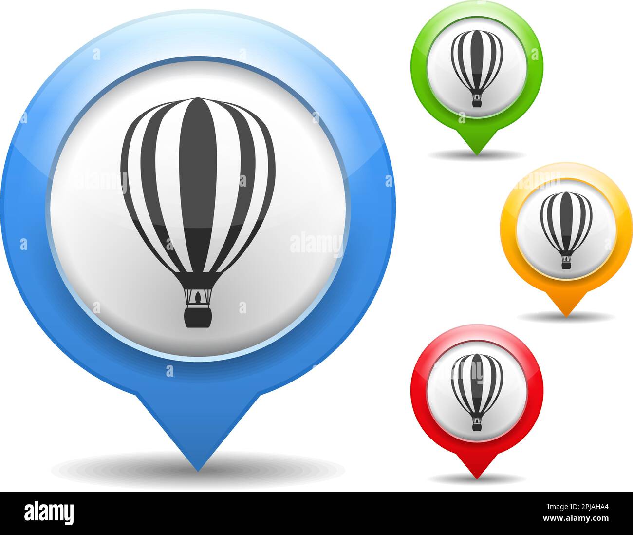 Map marker with hot air balloon icon, vector eps10 illustration Stock ...