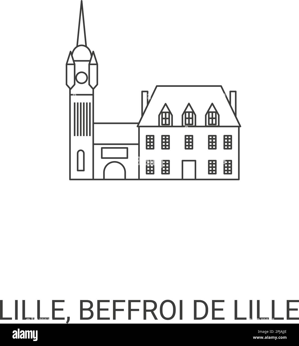 France, Lille, Beffroi De Lille, travel landmark vector illustration ...