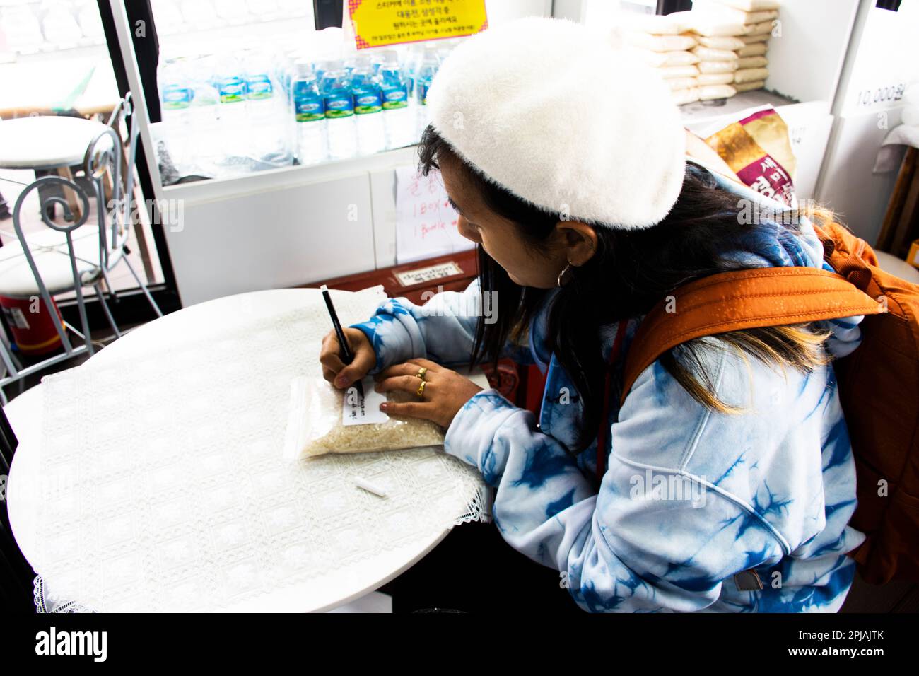 Ritual culture and old traditional rite blessing offerings food rice to ...
