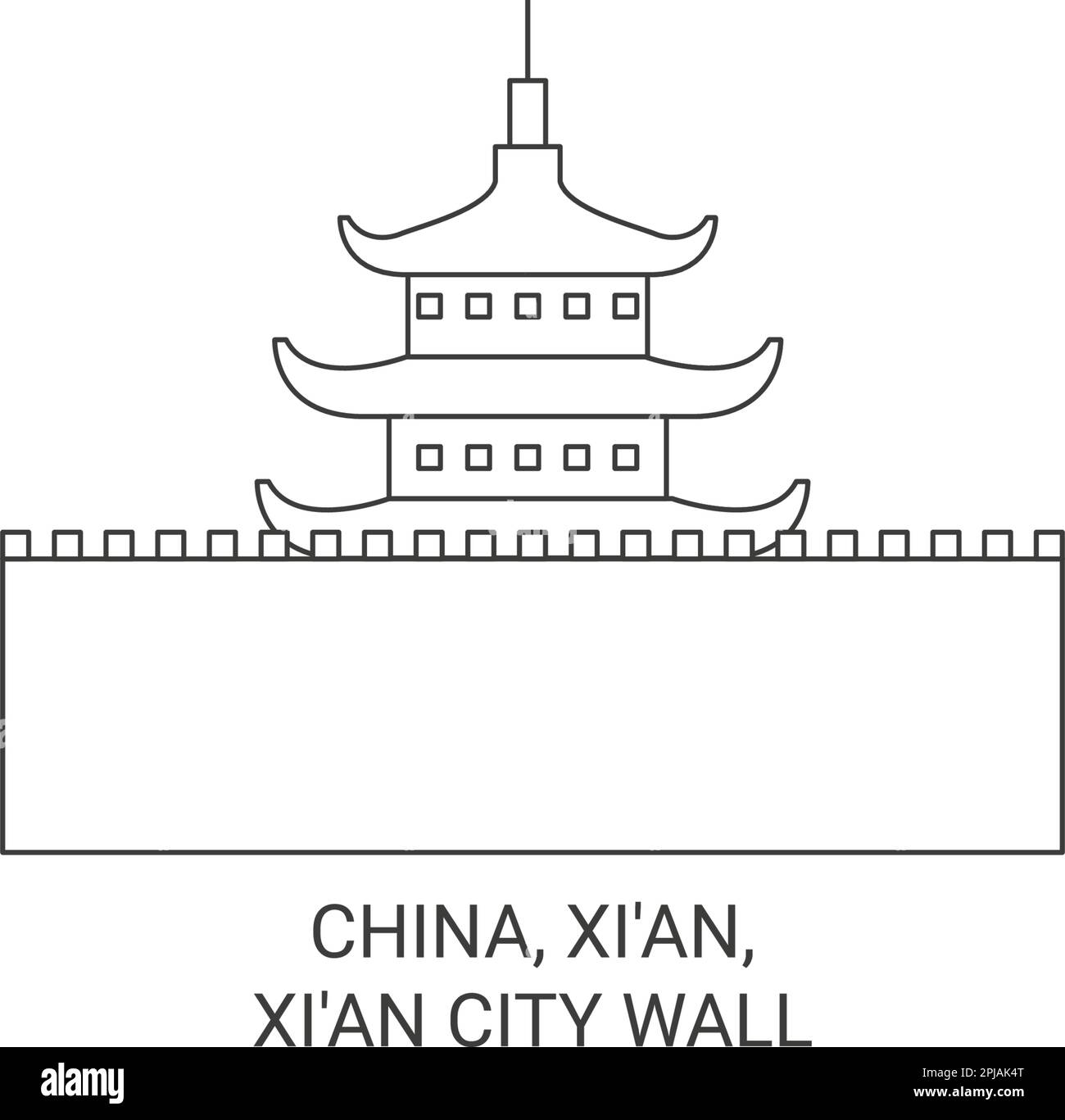 China, Xi'an, Xi'an City Wall travel landmark vector illustration Stock ...