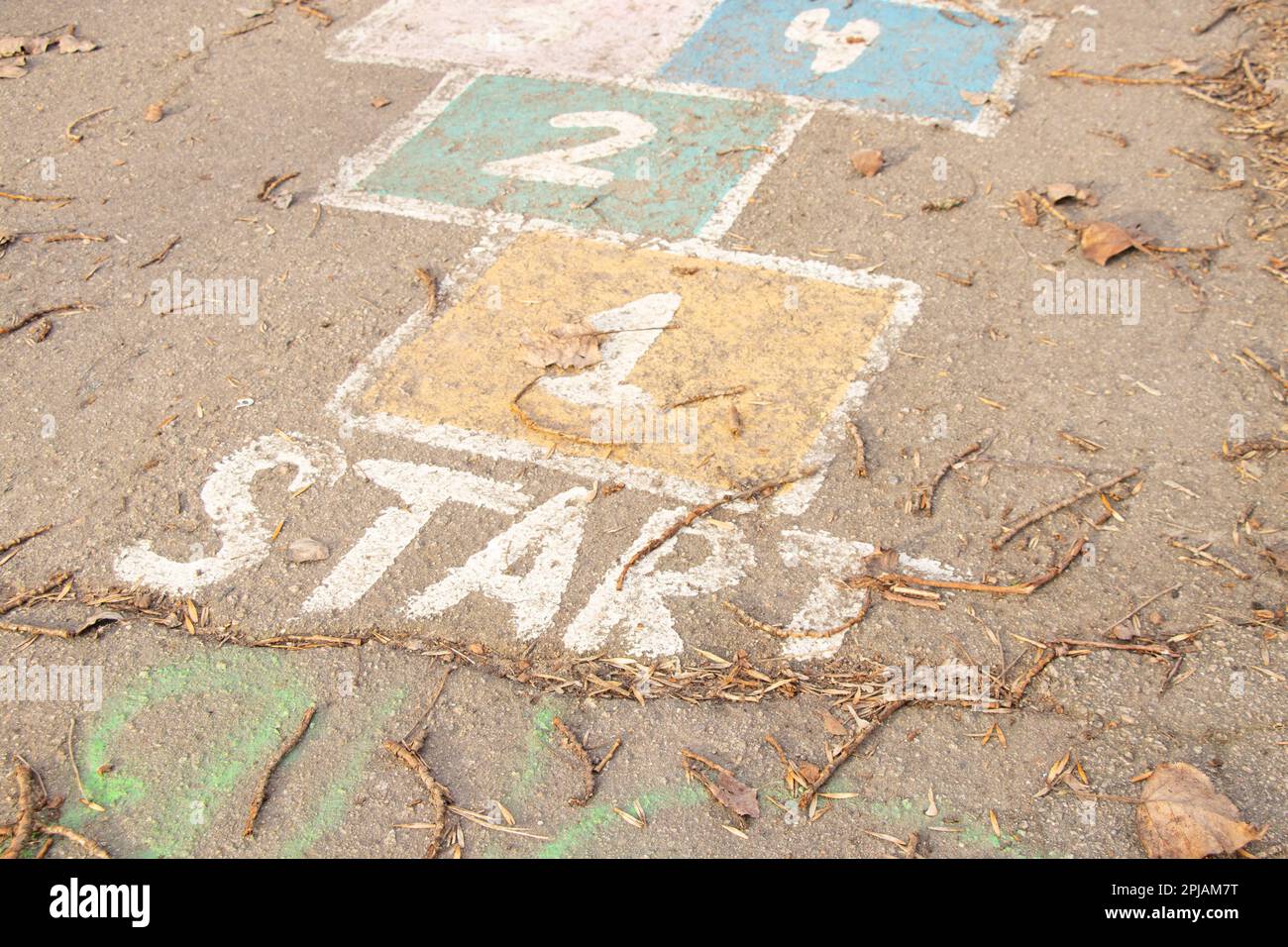 children's game on the asphalt, numbers are painted on the asphalt with ...