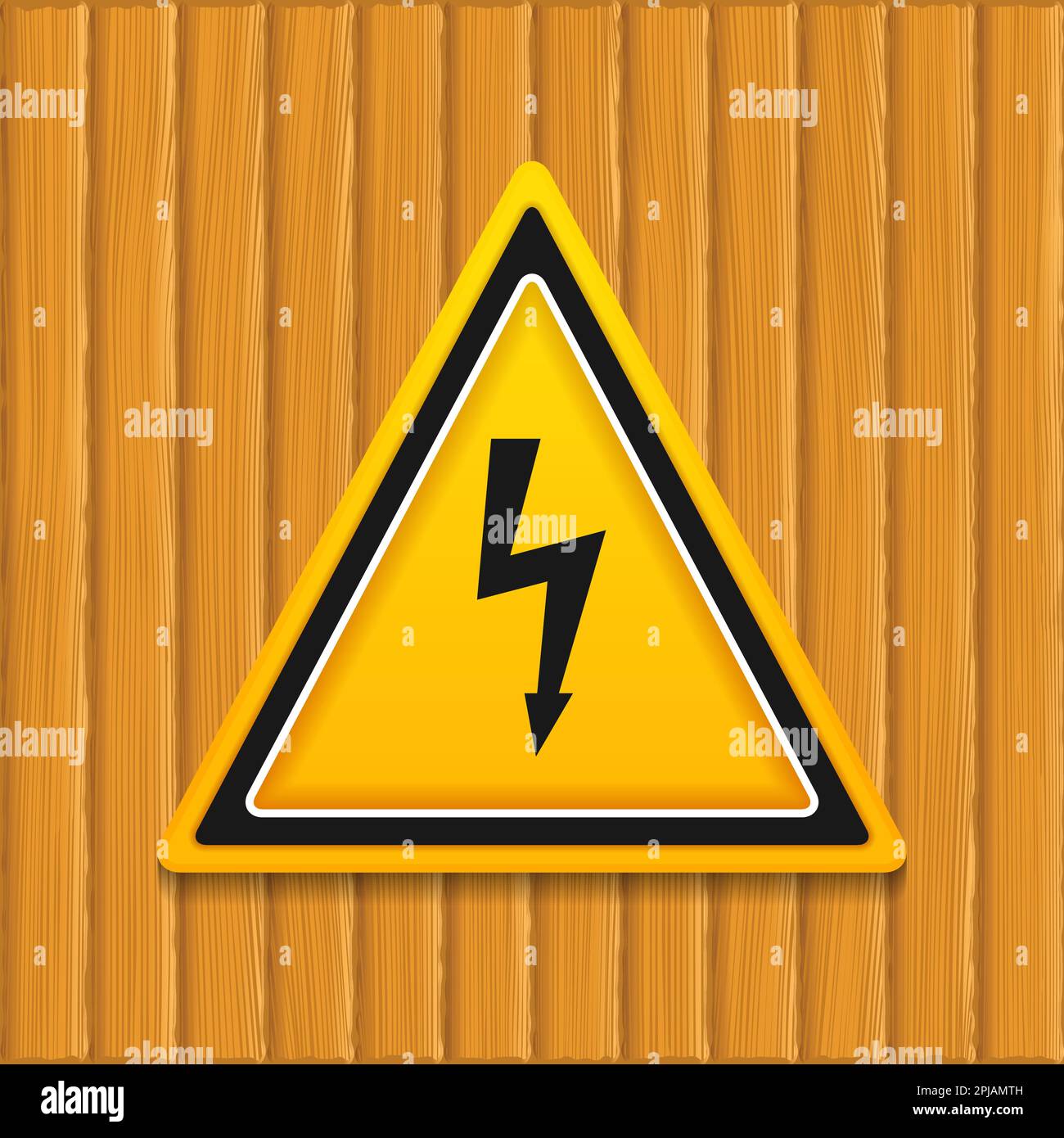 High voltage triangle sign on wooden wall, vector eps10 illustration ...