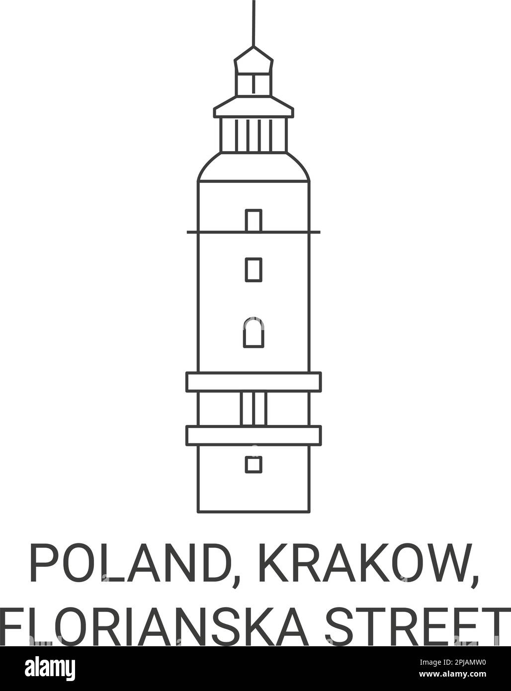 Poland, Krakow, Florianska Street travel landmark vector illustration ...