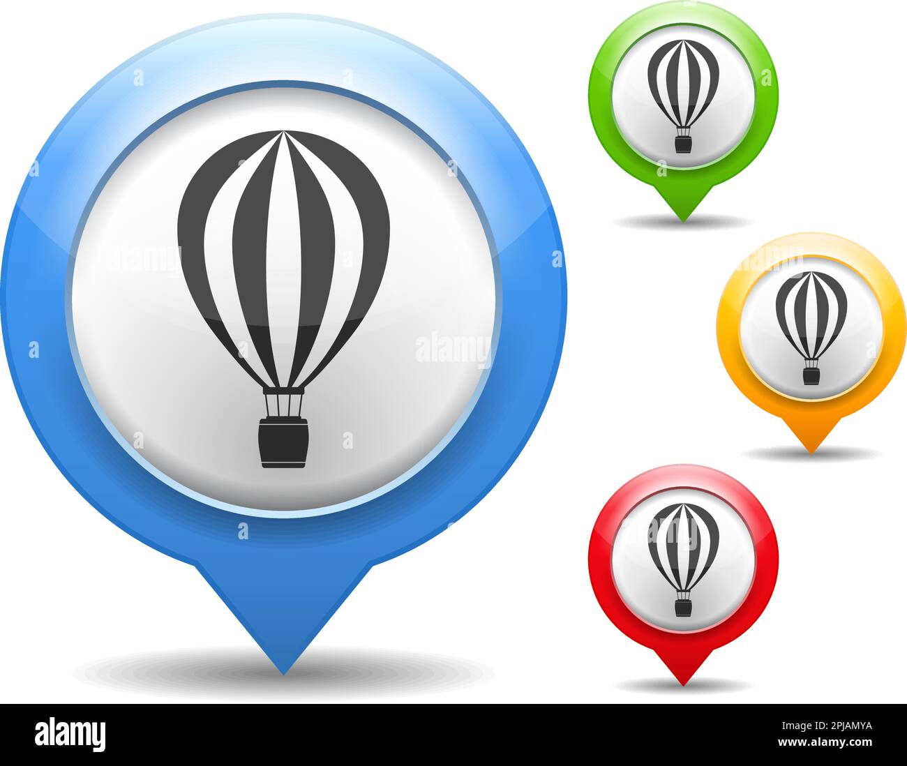 Map markers with hot air balloon icon, vector eps10 illustration Stock ...