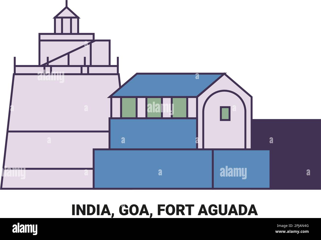 India, Goa, Fort Aguada travel landmark vector illustration Stock ...