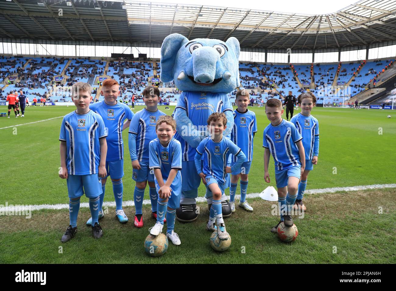 Coventry City mascots with Sky Blue Sam before the Sky Bet Championship ...