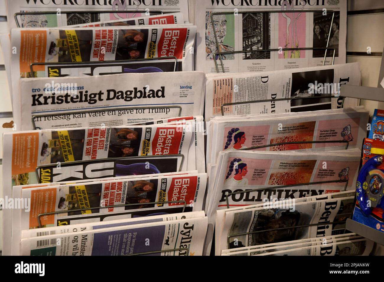 Copenhagen /Denmark/01 April 2023/ Danish news stand in danish capital ...