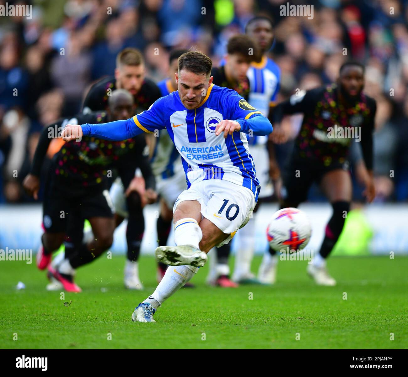 Brighton, UK. 01st Apr, 2023. Alexis Mac Allister of Brighton and Hove Albion scores from the ...