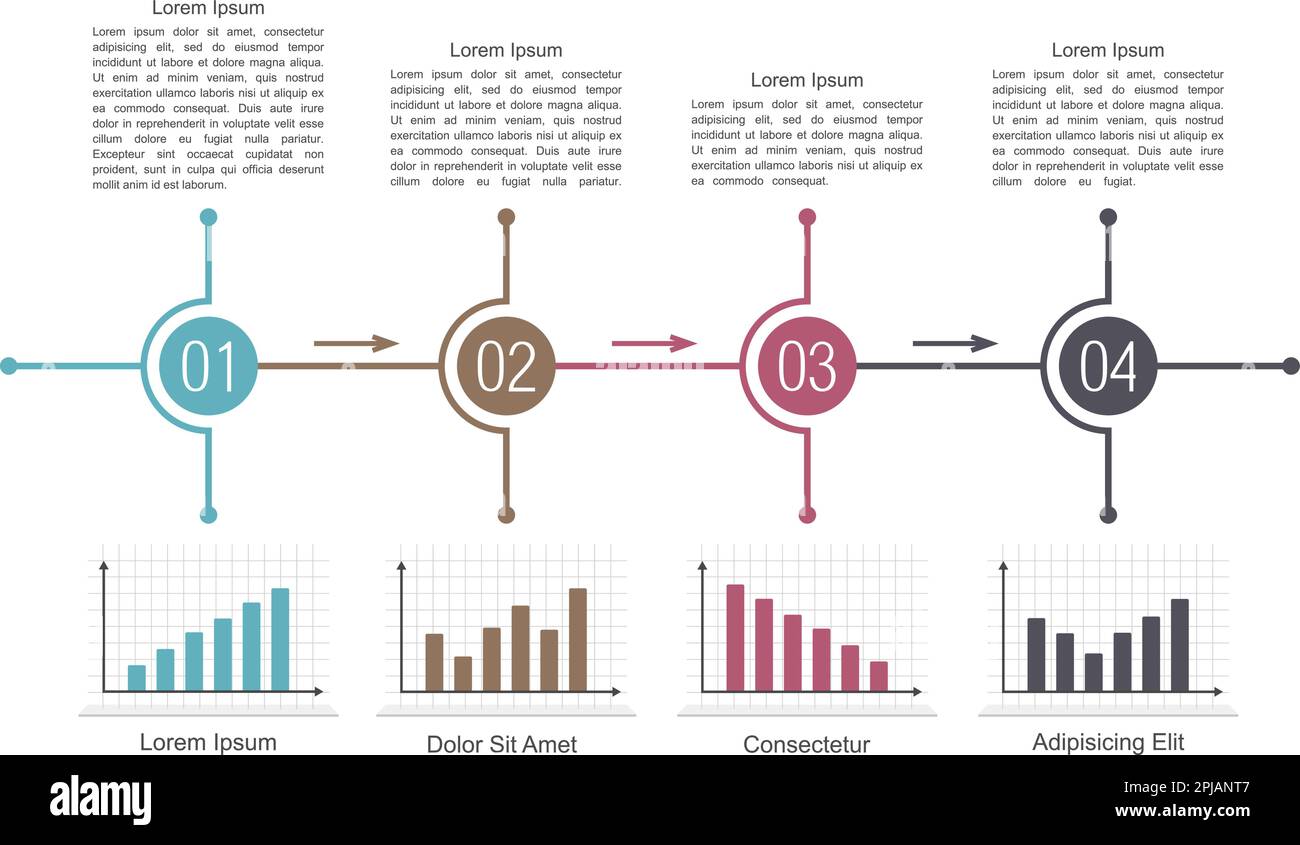 Design template of diagram with four steps and different bar graphs ...