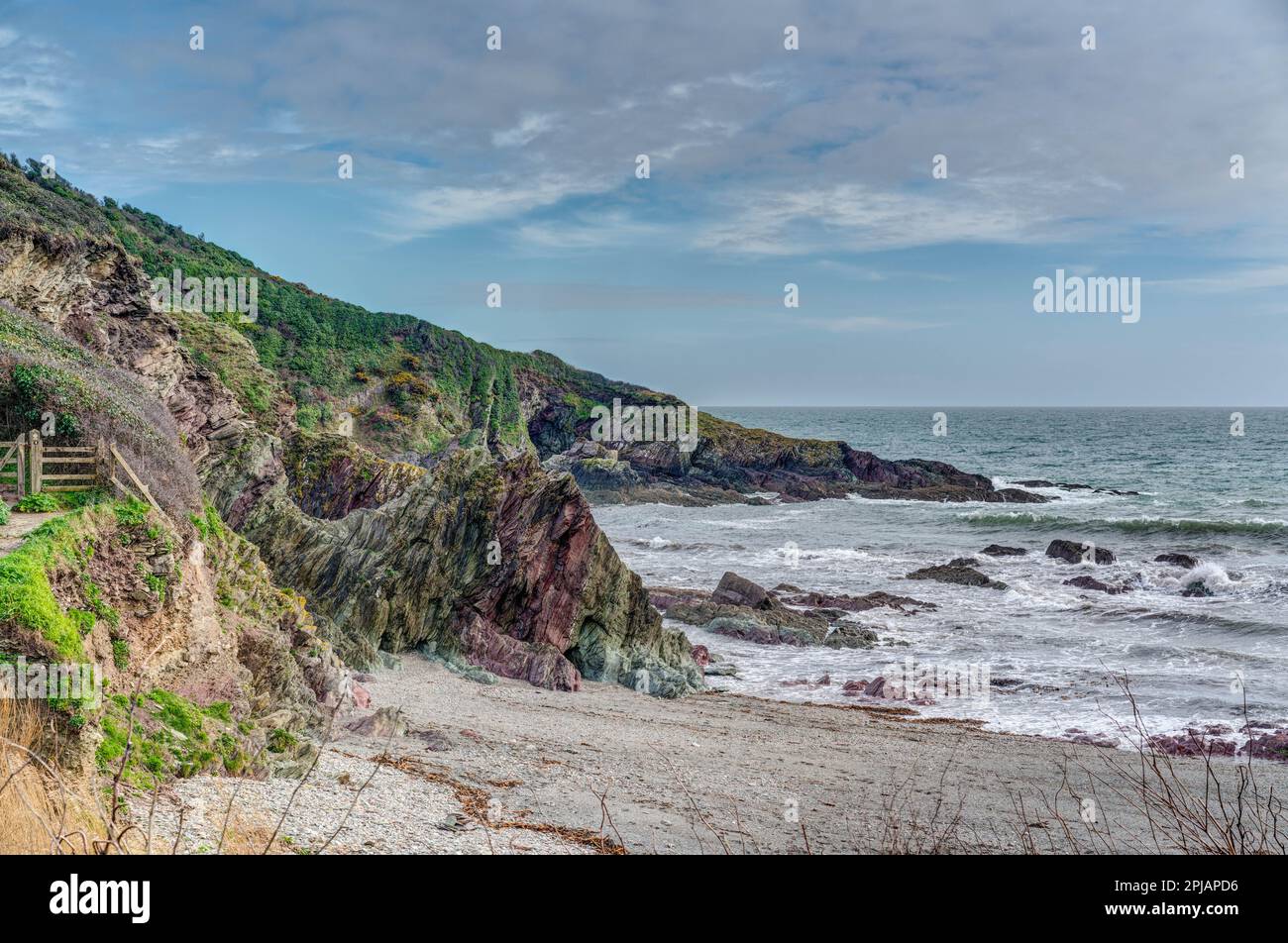 Small section of rural coastline by the more easterly beach at Talland ...
