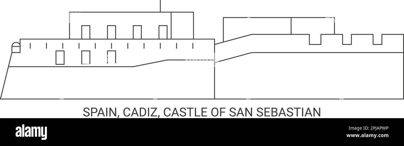 Spain, Cadiz, Castle Of San Sebastian travel landmark vector ...