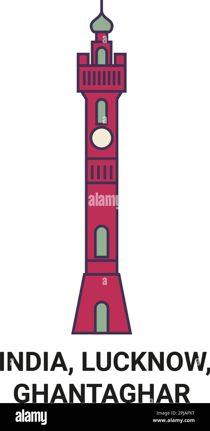 India, Lucknow, Ghantaghar travel landmark vector illustration Stock ...
