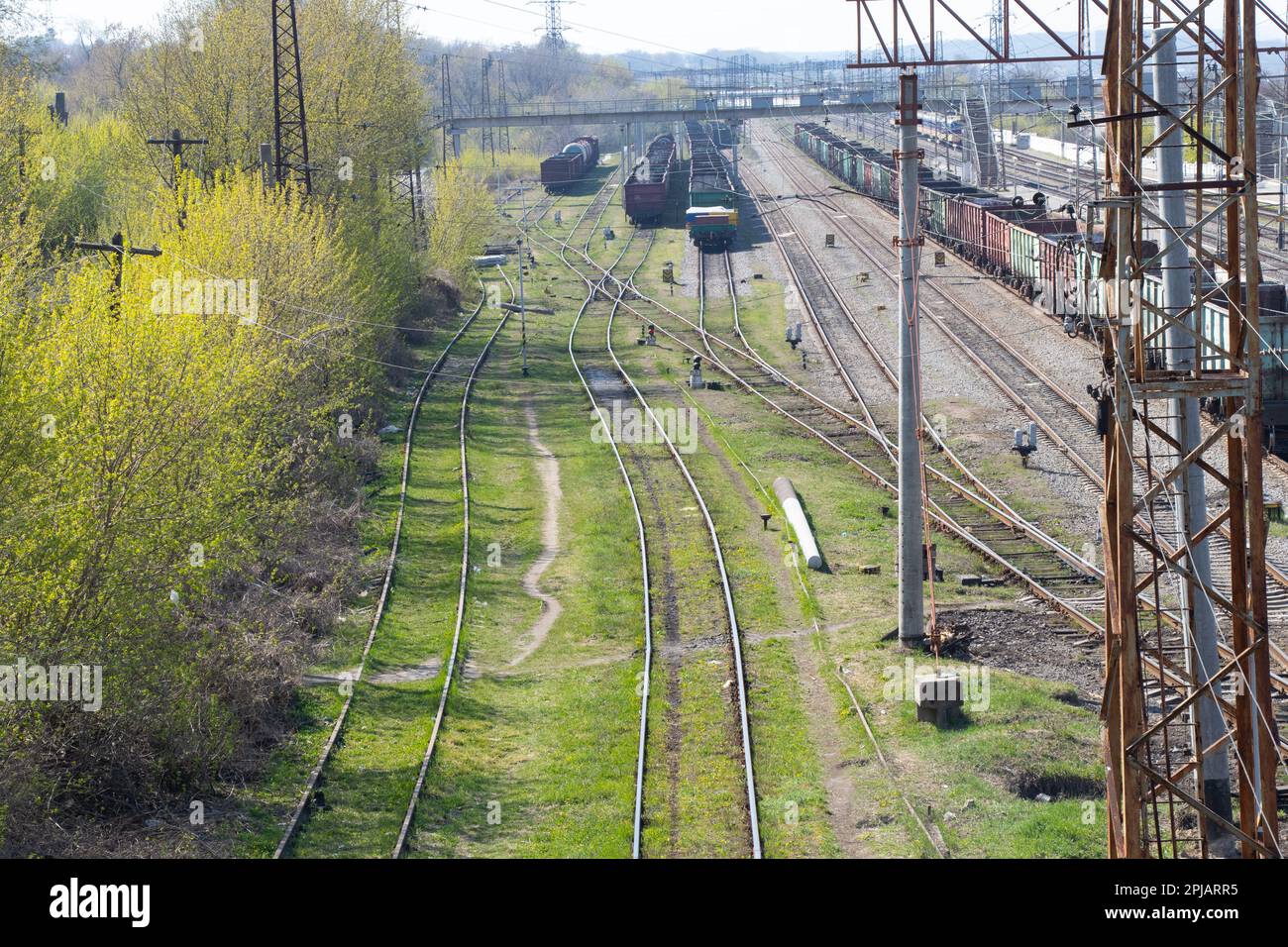 railway in Ukraine in spring with many tracks Stock Photo - Alamy