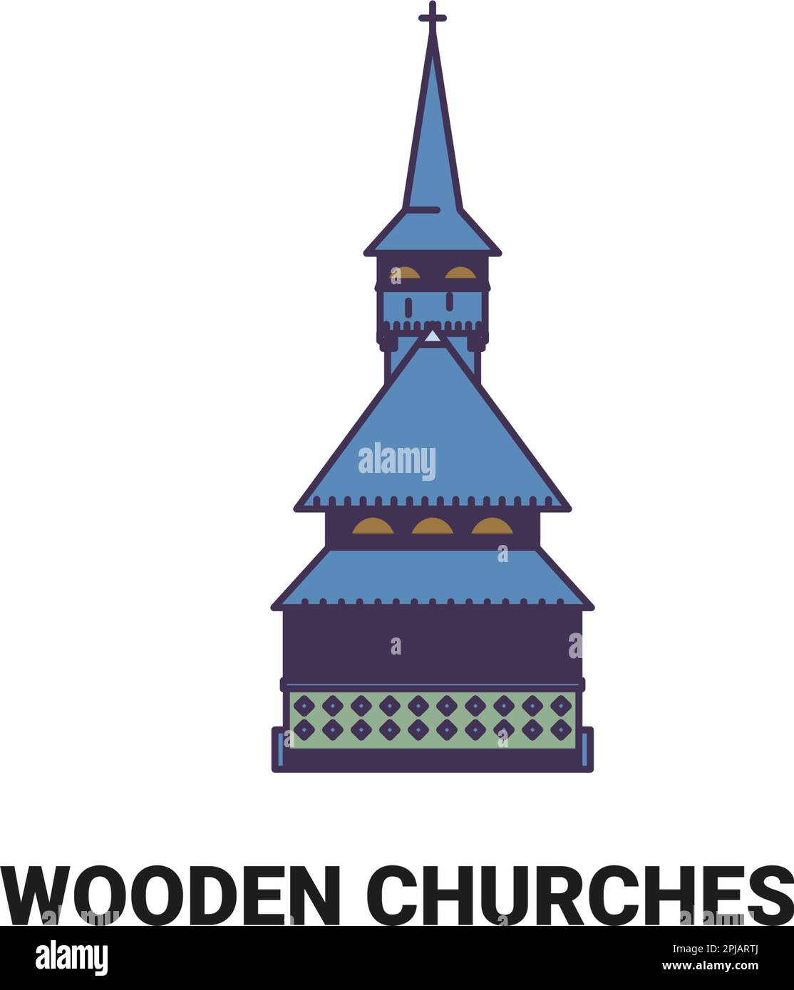 Romania, Wooden Churches travel landmark vector illustration Stock ...
